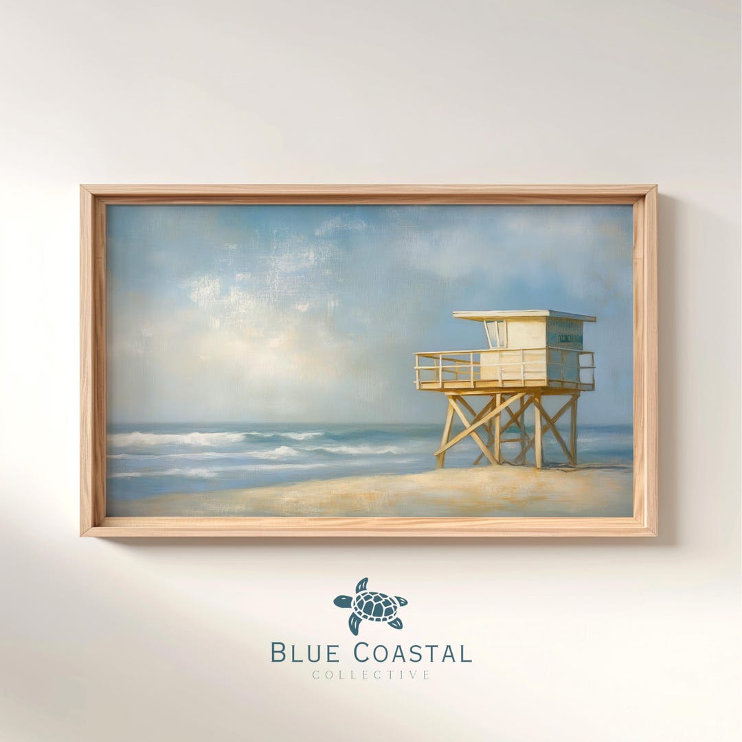 Vintage Lifeguard Print, Coastal Wall Art, Lifeguard Tower Painting ...