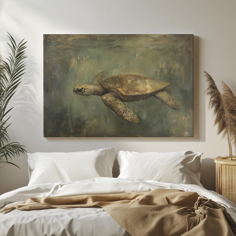 Sea Turtle Art Canvas Green Ocean Decor Sea Turtle Nursery Art Ocean ...