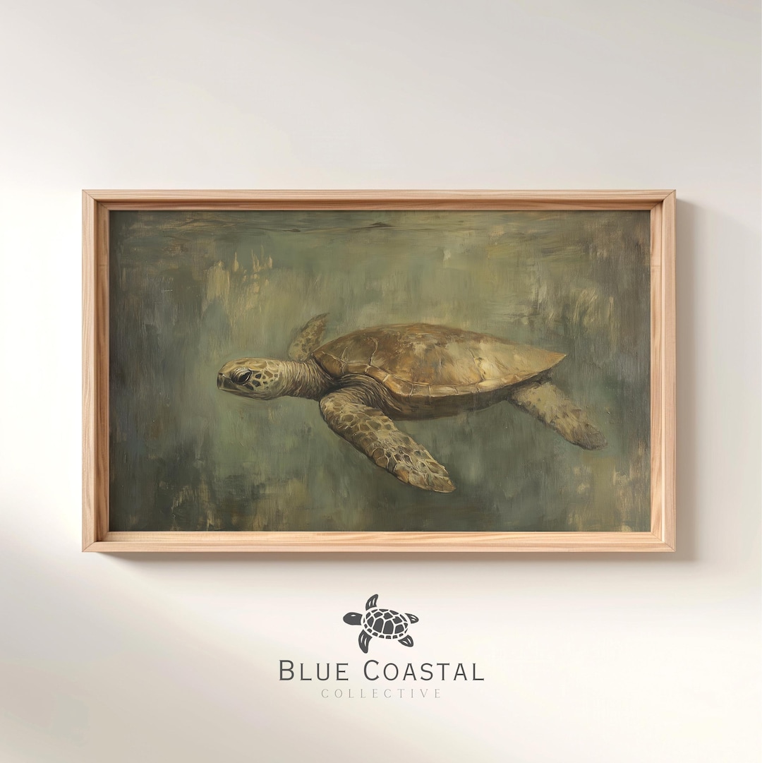Printable Antique Sea Turtle Painting Beach House Decor Coastal Beach ...