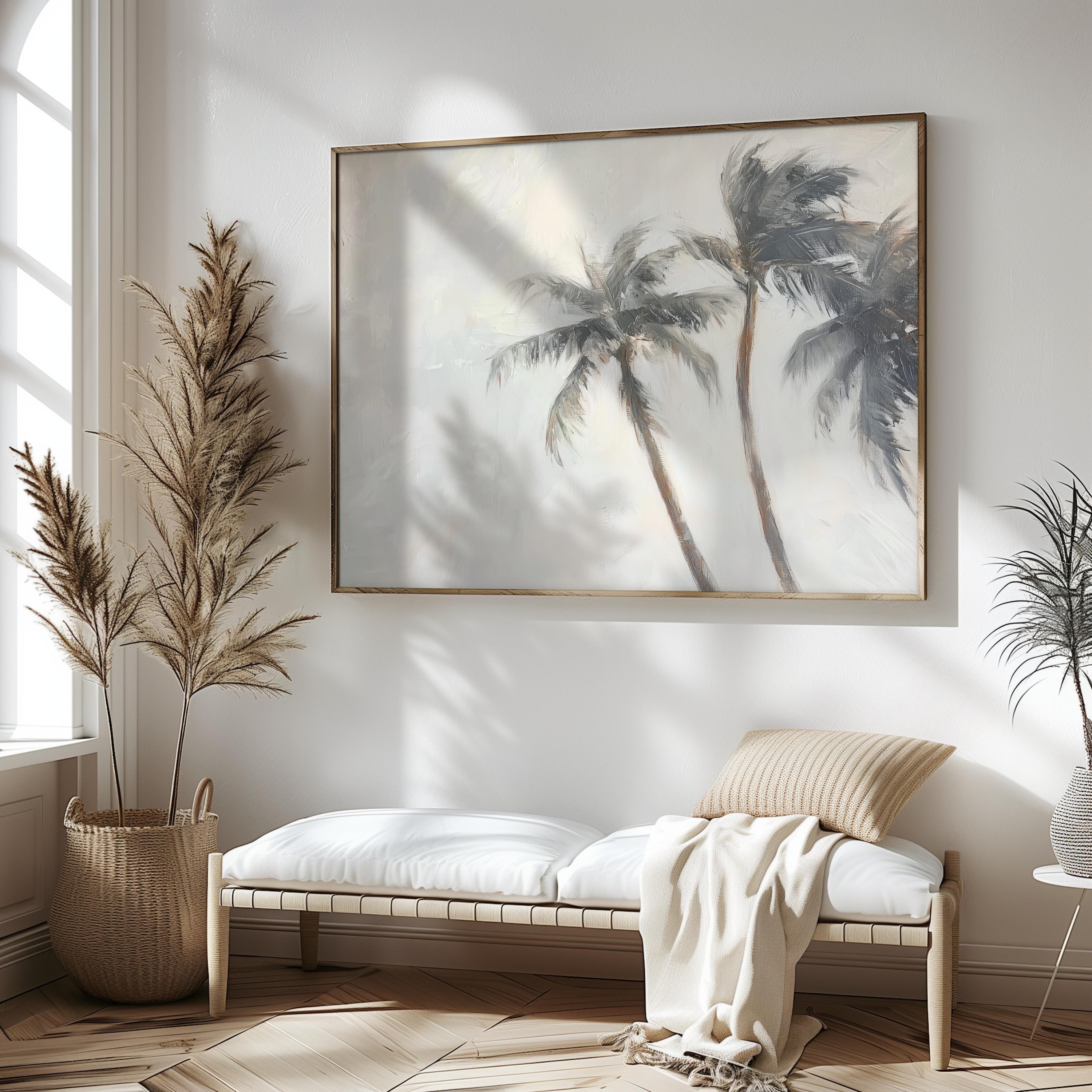 Boho Coastal Wall Decor Stormy Palm Trees Painting Vintage Tropical ...