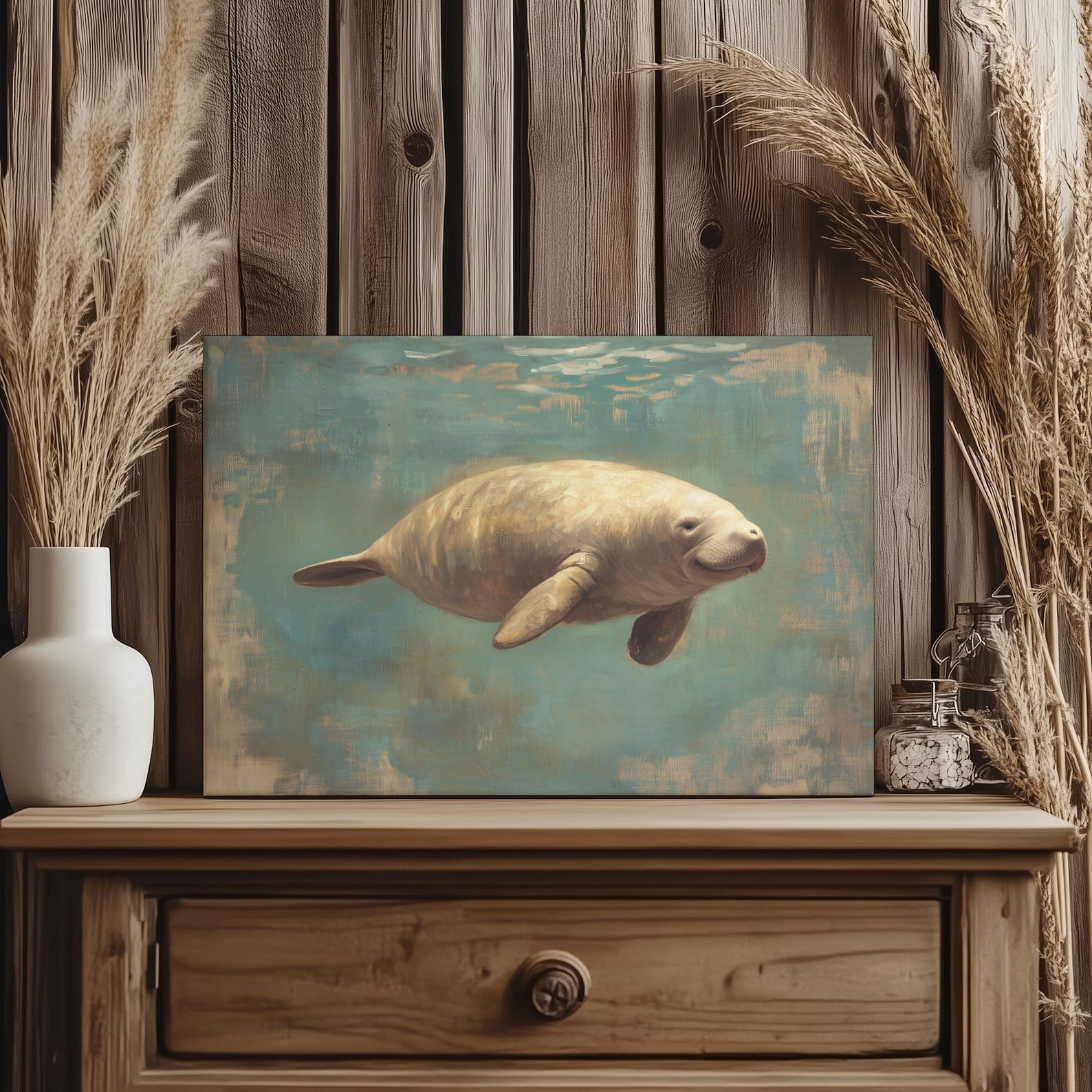 Baby Manatee Print on Canvas Marine Life Art Nursery Decor Beach House ...