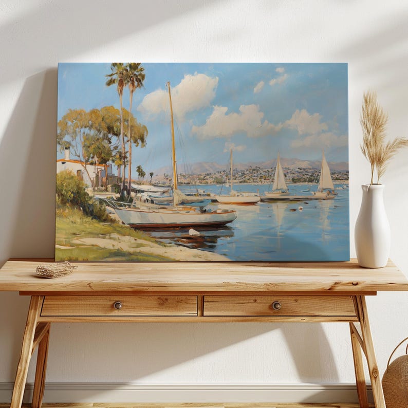 Harbor Canvas Art Coastal Boats Marina Nautical Seascape Wall Decor ...