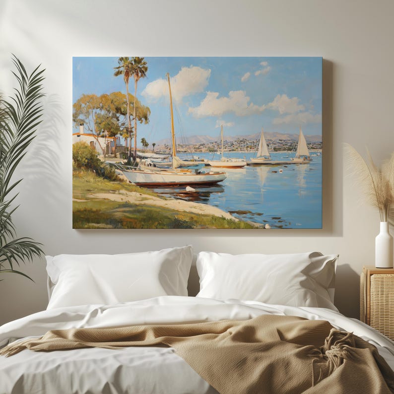 Harbor Canvas Art Coastal Boats Marina Nautical Seascape Wall Decor ...