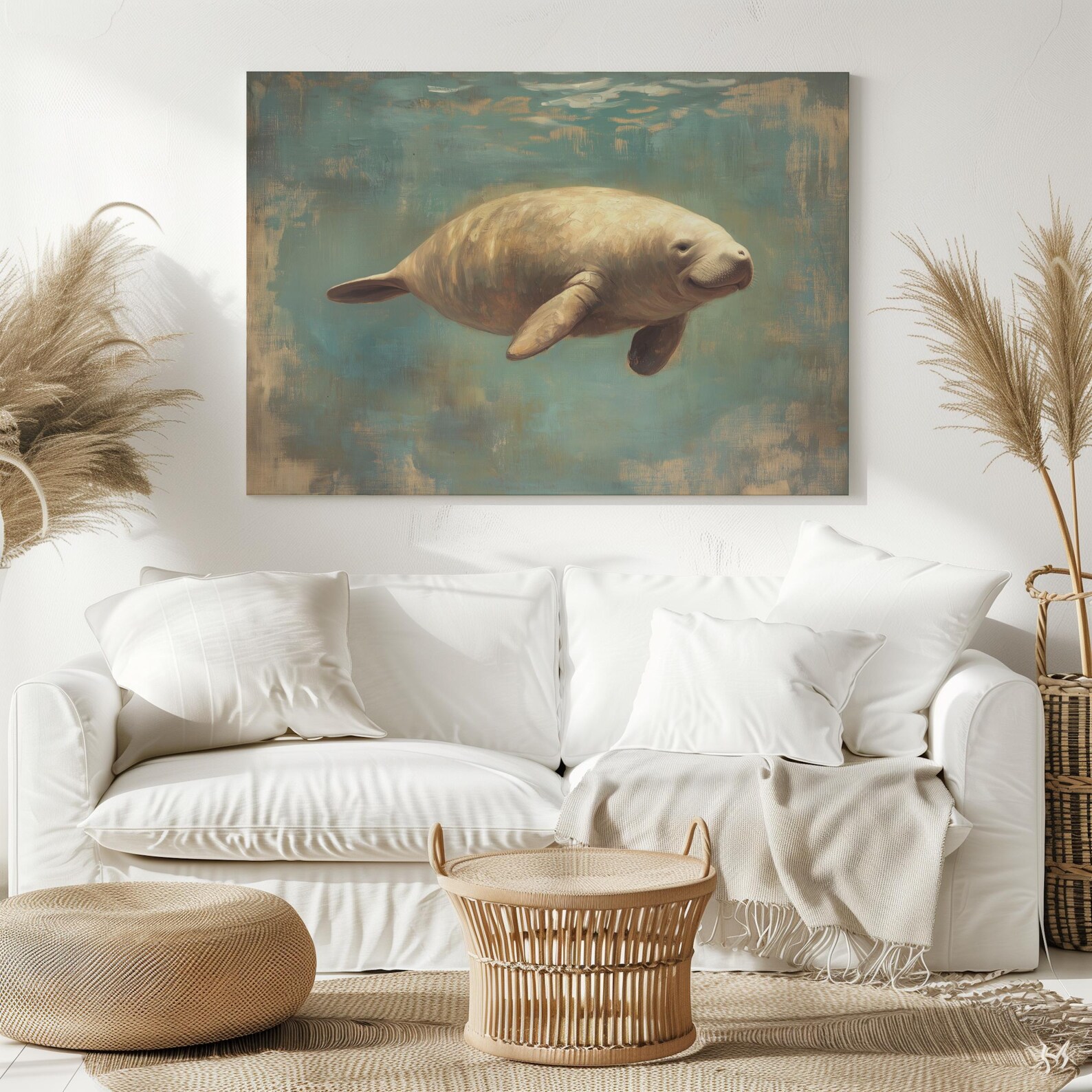 Baby Manatee Print on Canvas Marine Life Art Nursery Decor Beach House ...