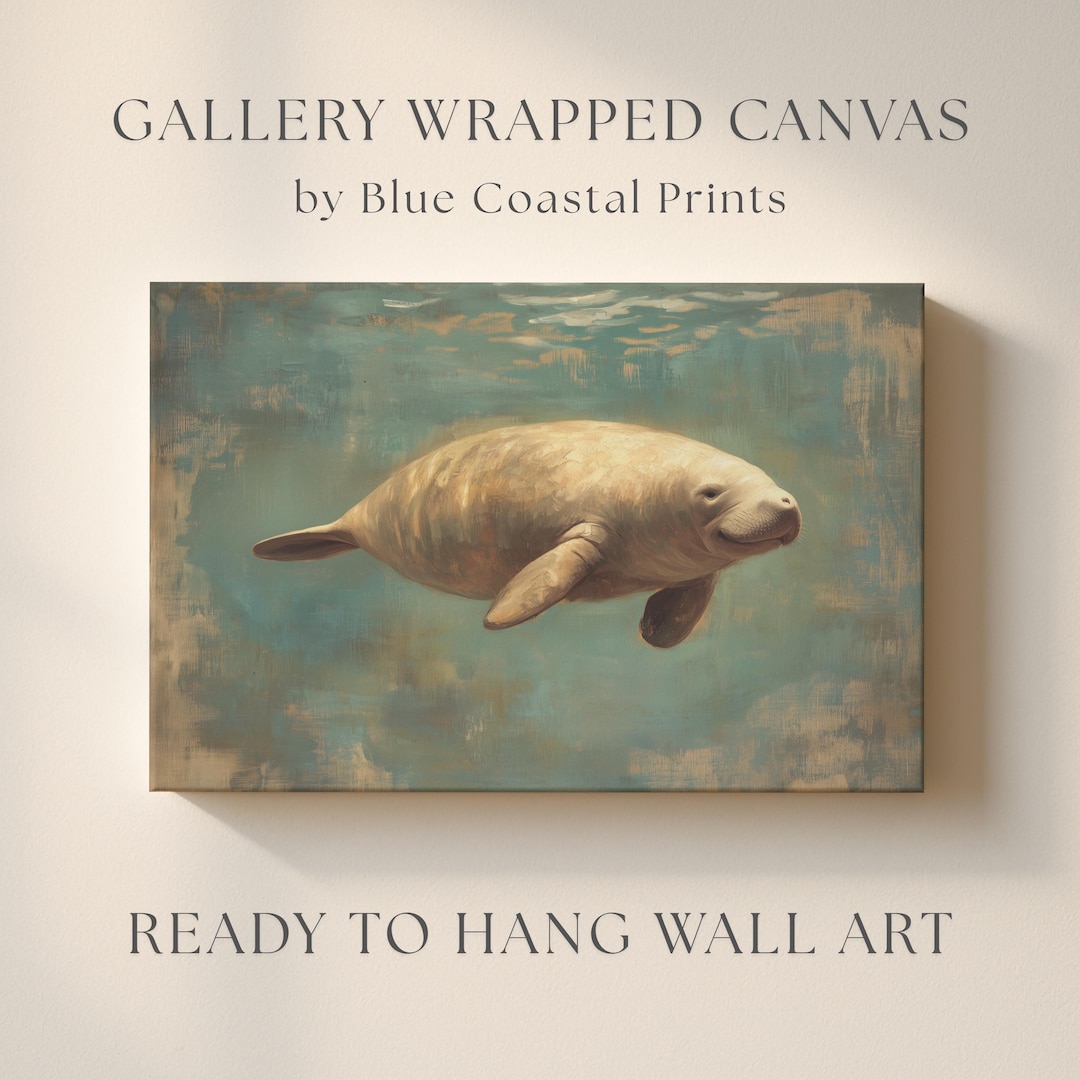 Baby Manatee Print on Canvas Marine Life Art Nursery Decor Beach House ...