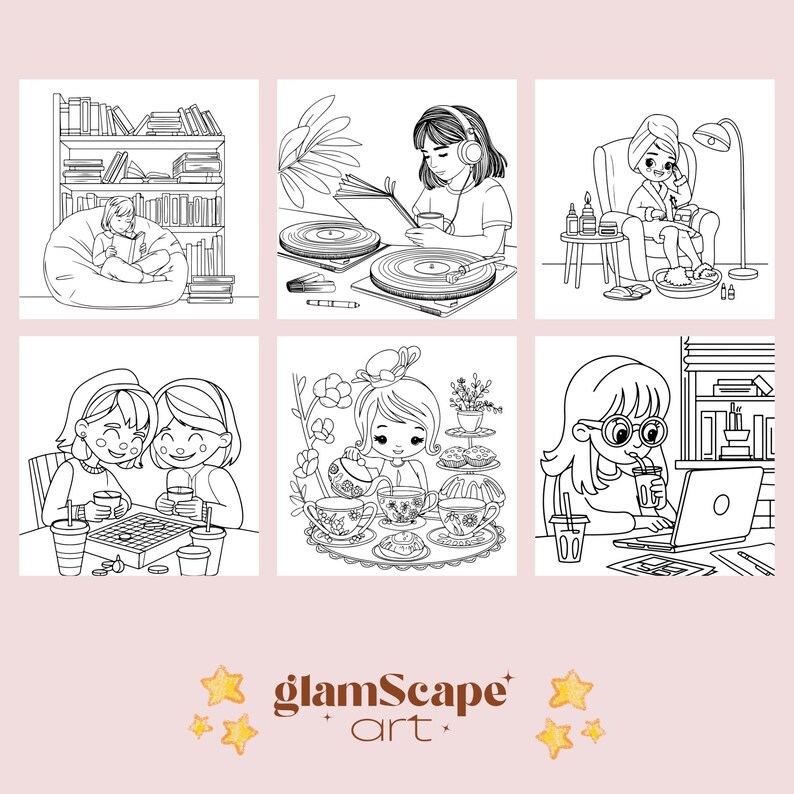 Girl Moments Coloring Book | Bold & Easy Printable PDF PNG | Hand-drawn ...