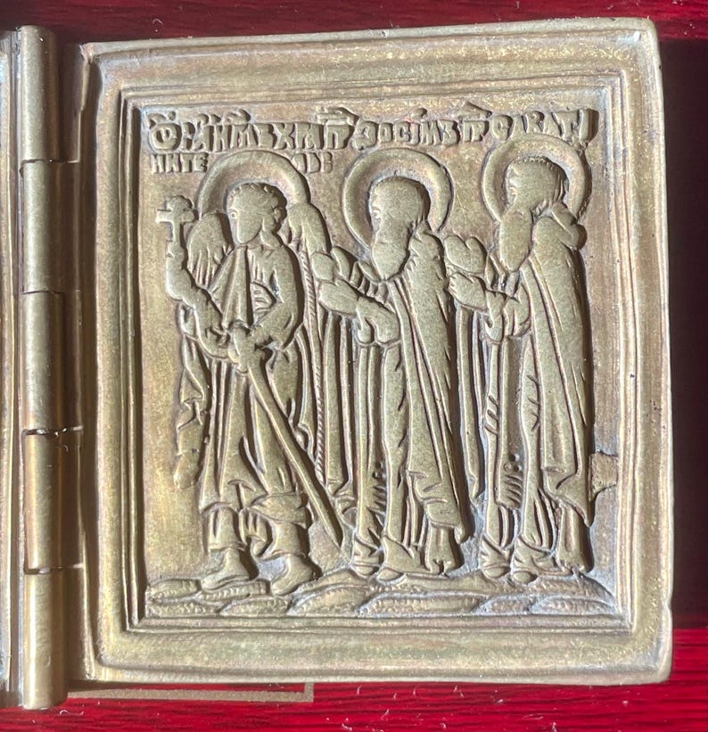 Antique Orthodox Triptych Brass Icon - Etsy