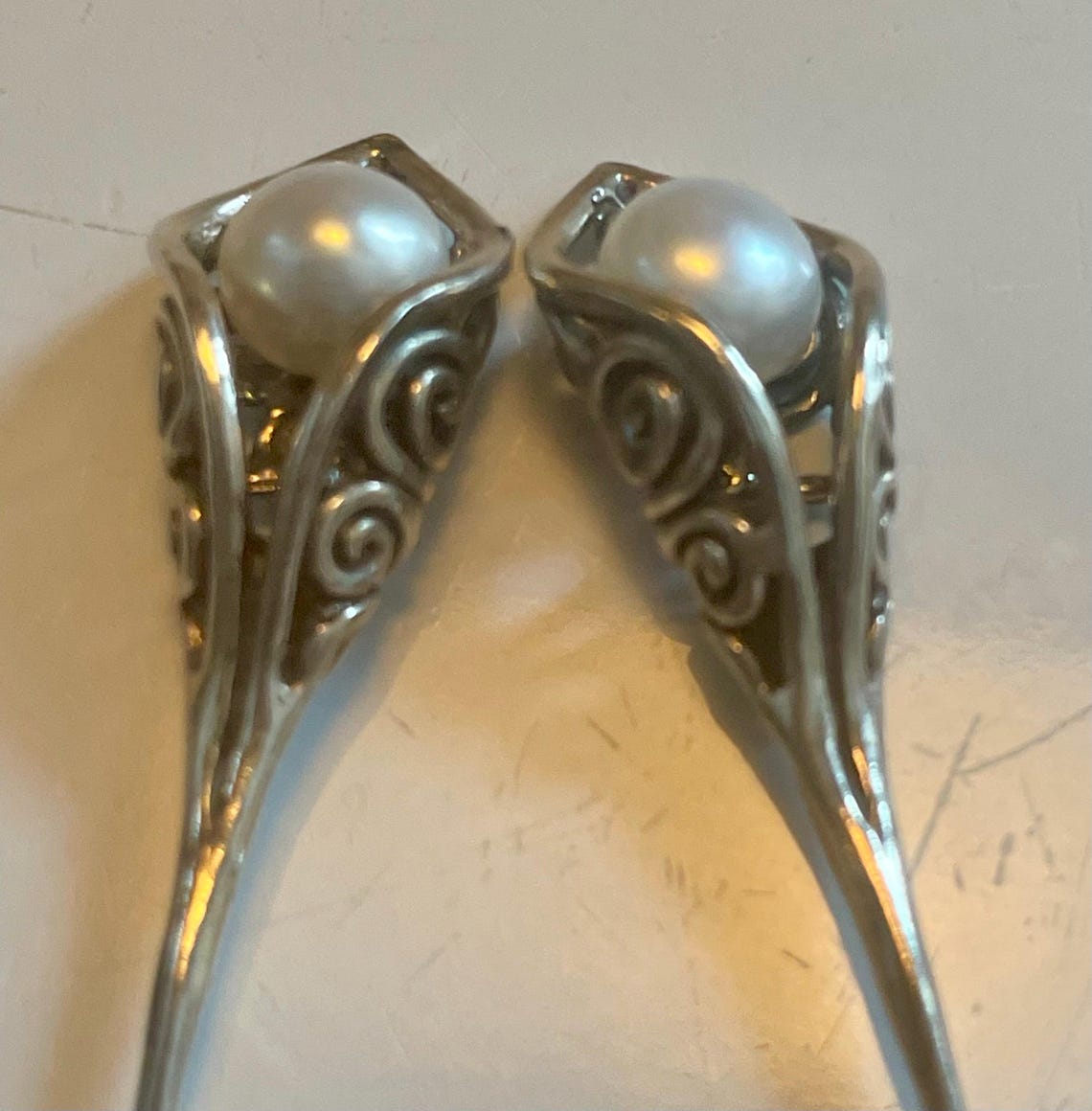 Noa Zuman Sterling Silver 925 Scroll Design Pearl Earrings - Etsy