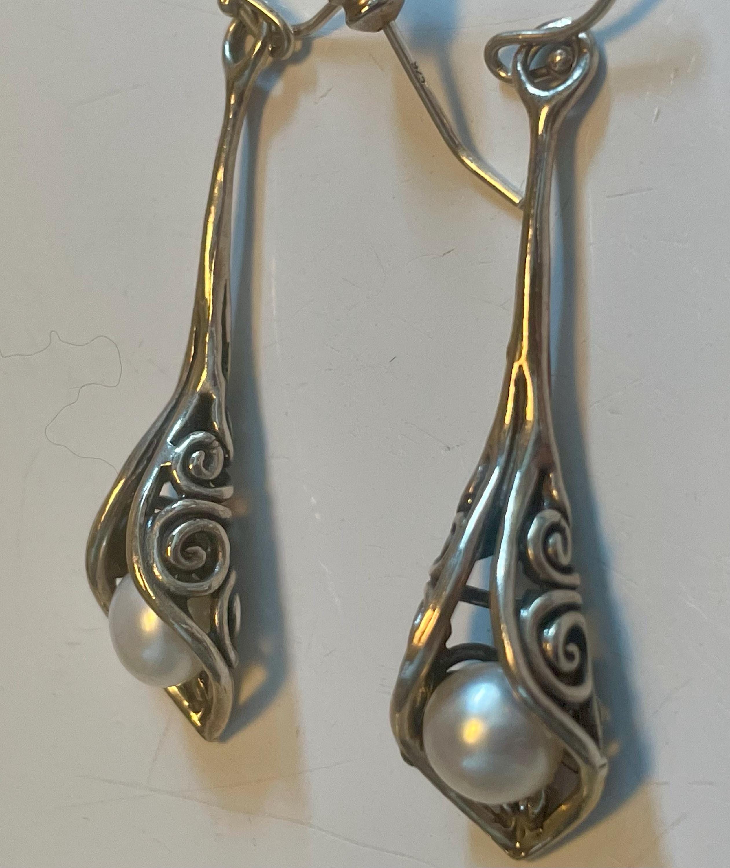 Noa Zuman Sterling Silver 925 Scroll Design Pearl Earrings - Etsy