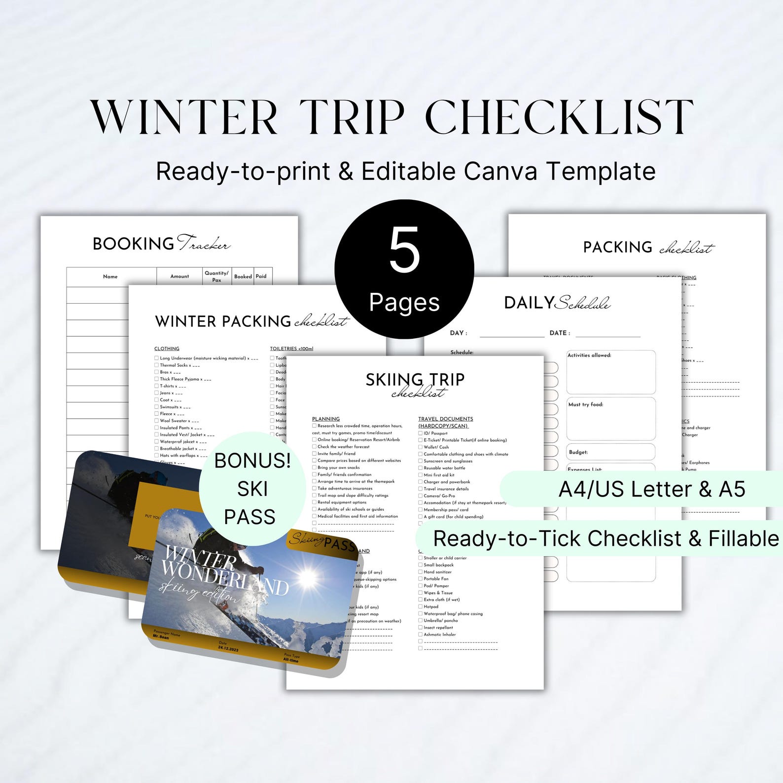 Printable Winter Travel Itinerary Template, Birthday Surprise Trip ...