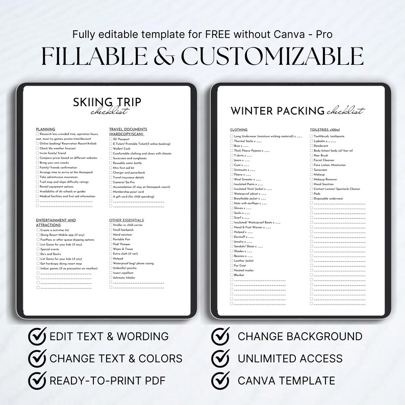 Printable Winter Travel Itinerary Template, Birthday Surprise Trip ...