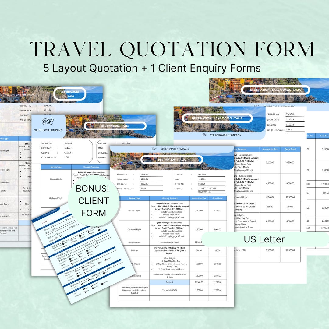Travel Intake Form for Travel Agency Business, Travel Quote, Cruise ...