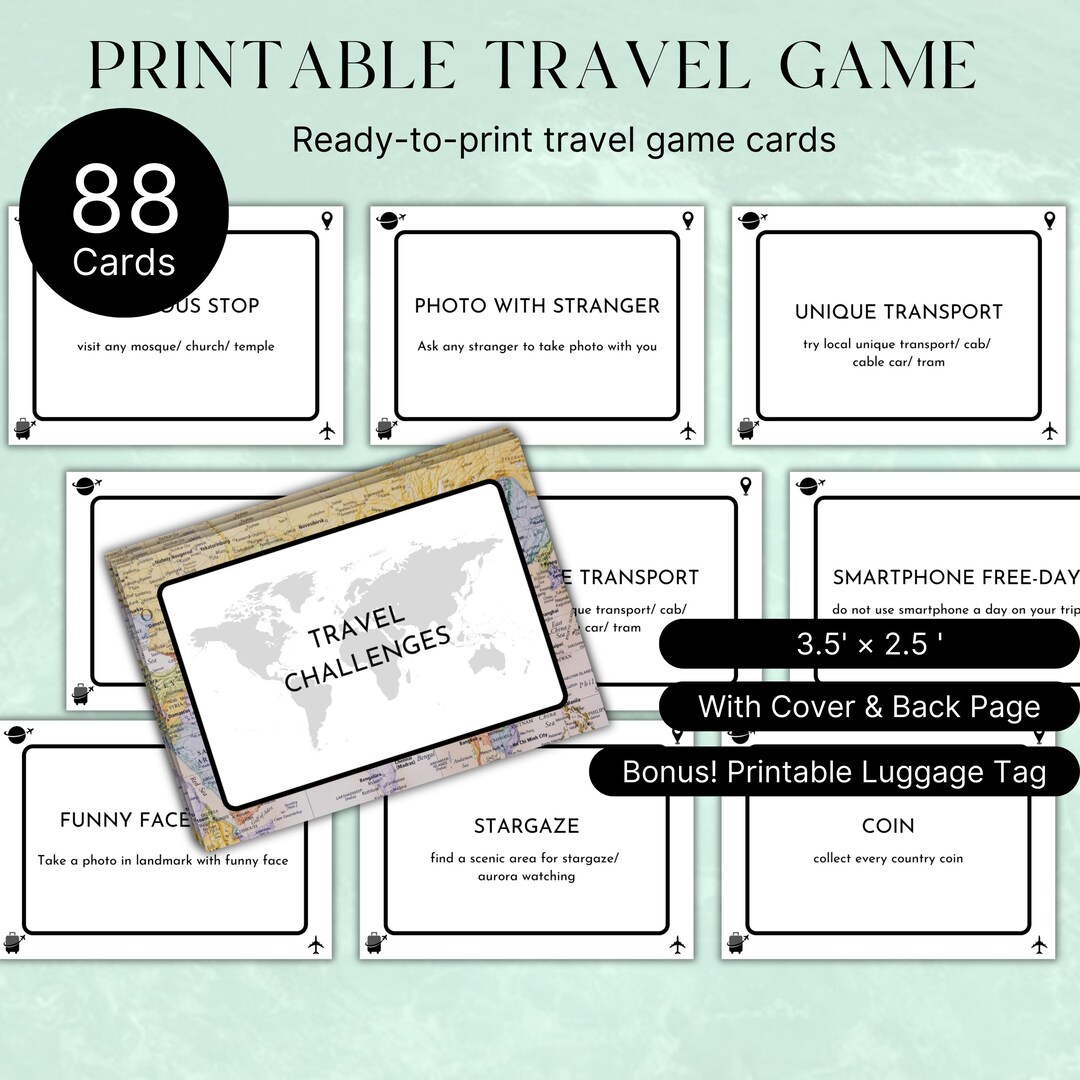 Printable Travel Card Challenge, Staycation Game, Honeymoon Gift ...