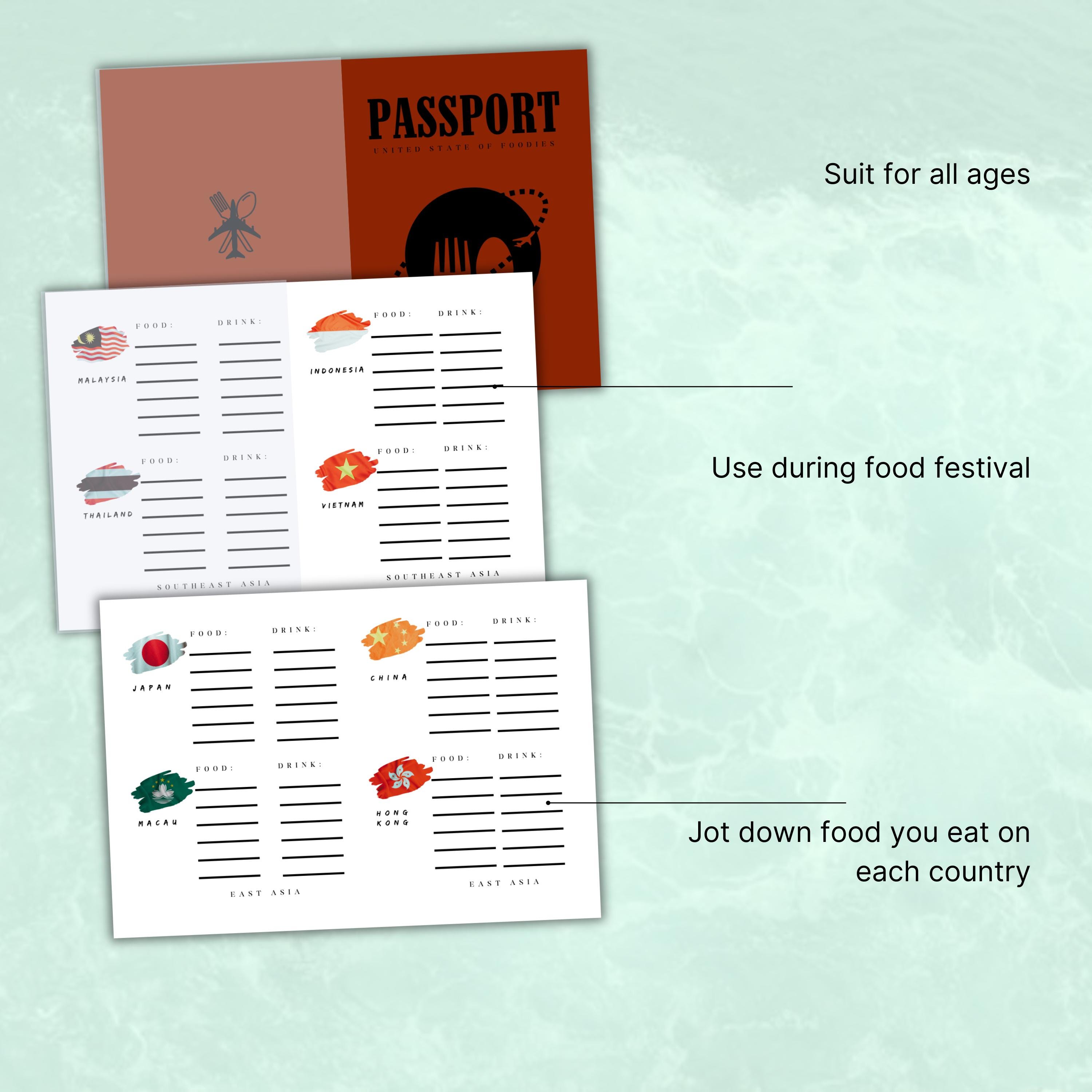 Printable Food Passport, Eatery Around the World, Food Festival Idea ...