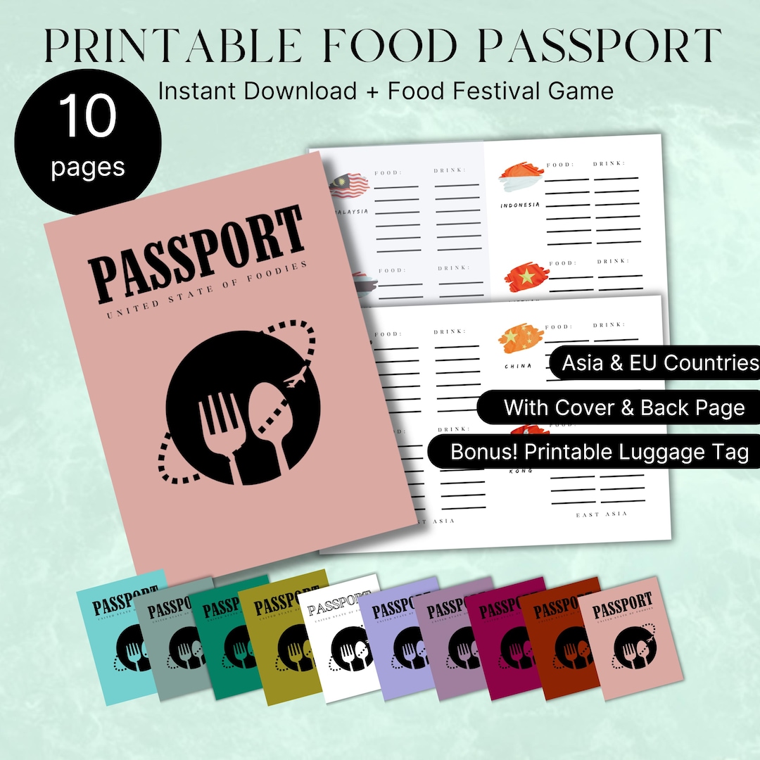 Printable Food Passport, Eatery Around the World, Food Festival Idea ...