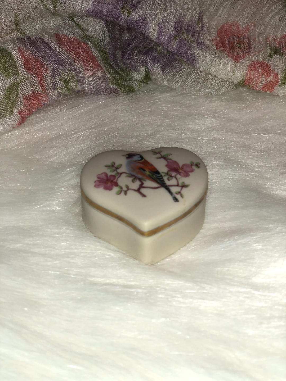 Heart Trinket Box | Hand Painted by Ibis Aveiro | Birds With Floral ...