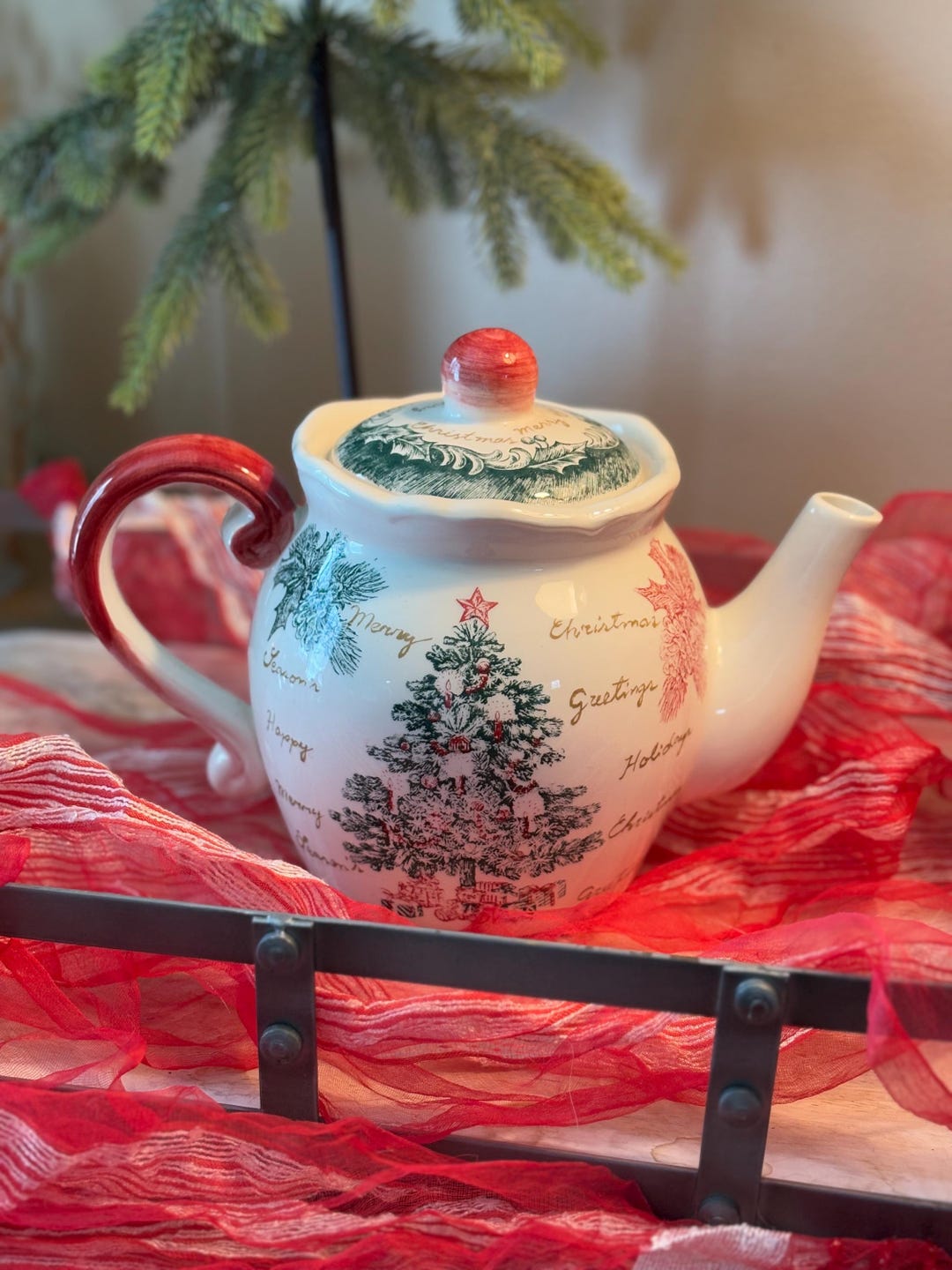 Christmas Tea Pot With Lid | Ceramic Tea Pot | Cocoa Pot | Hot Cider ...