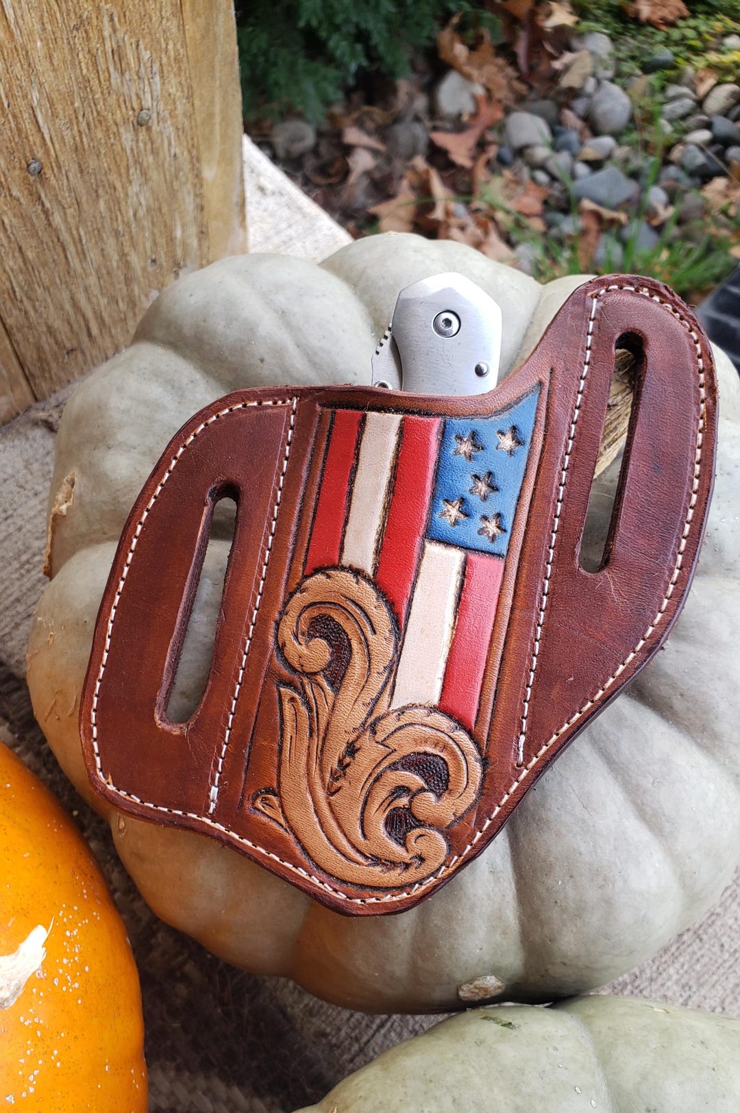 Leather Pancake Knife Sheath With Tooling - Etsy