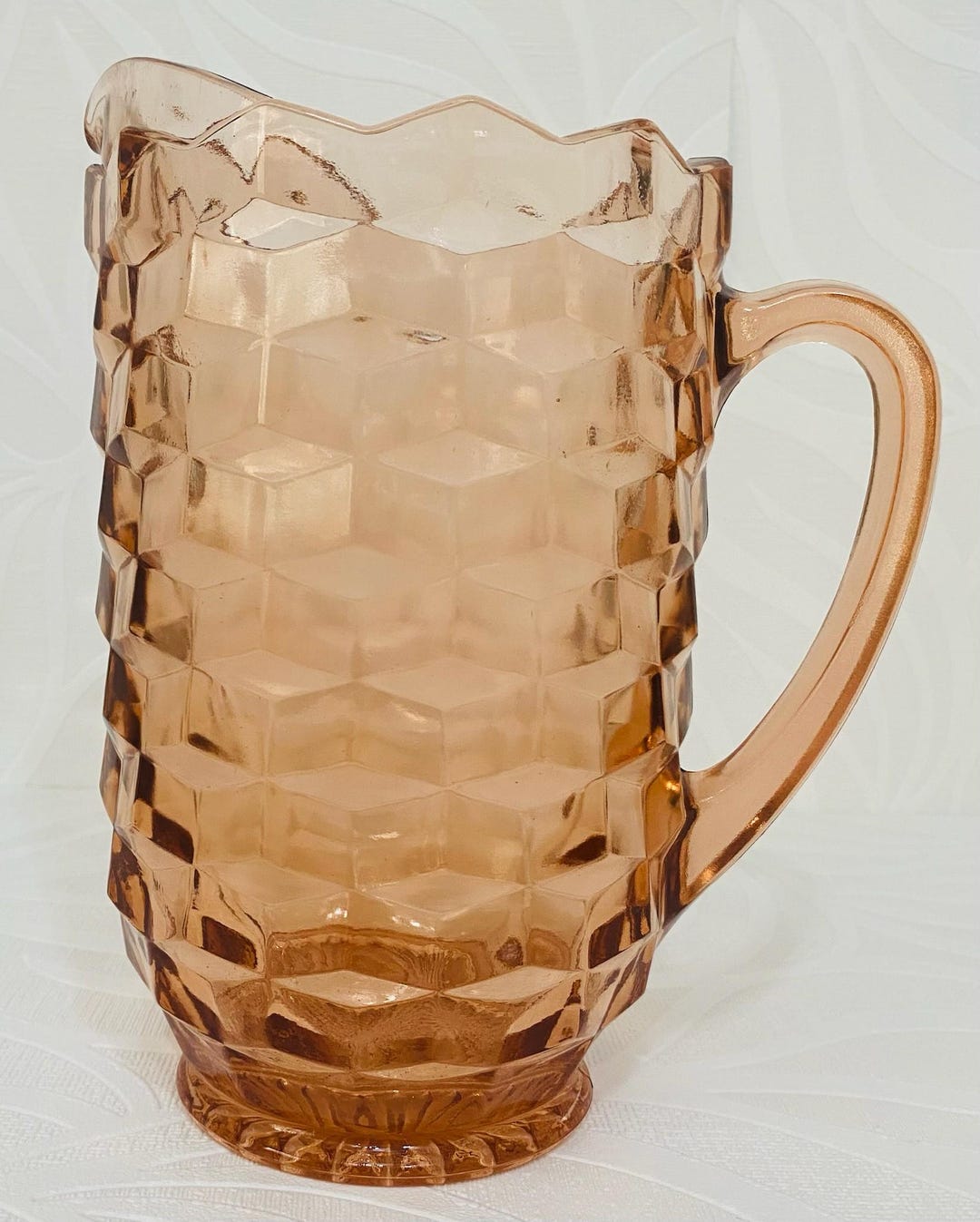 Vintage Pink Depression Glass Pitcher *cube Honeycomb Pattern * 1930s ...