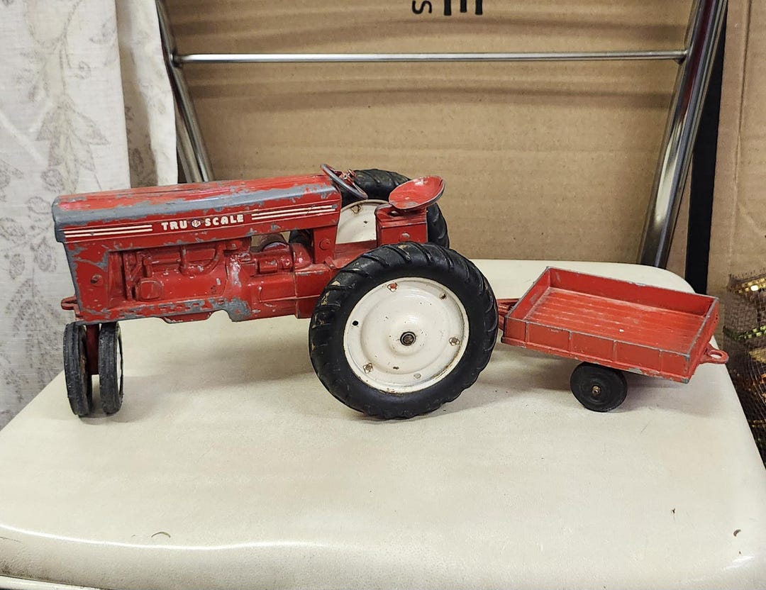 Tru Scale Rustic Red Tractor With Pull Behind Trailer, Collectible Toy ...