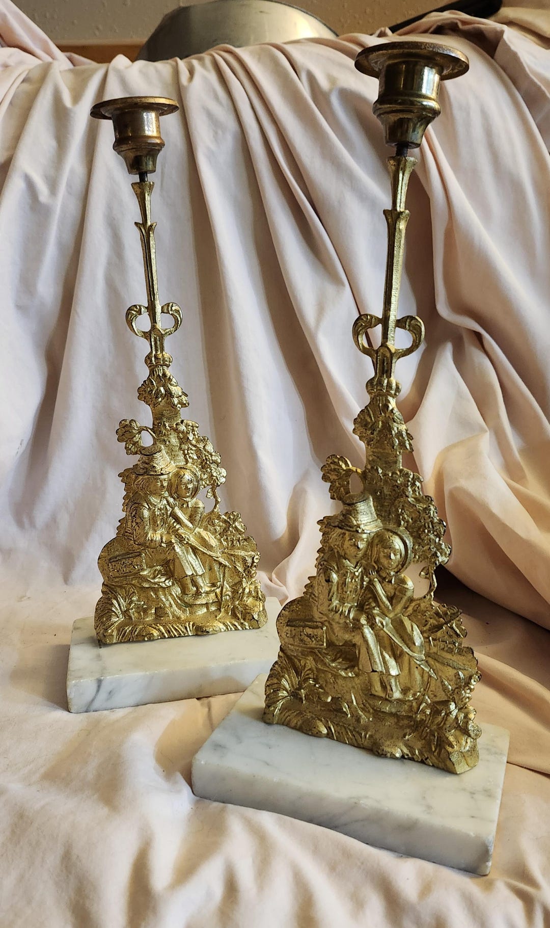 Set of 2, Victorian 19th Century Girandole Brass Candle Stick Holder ...