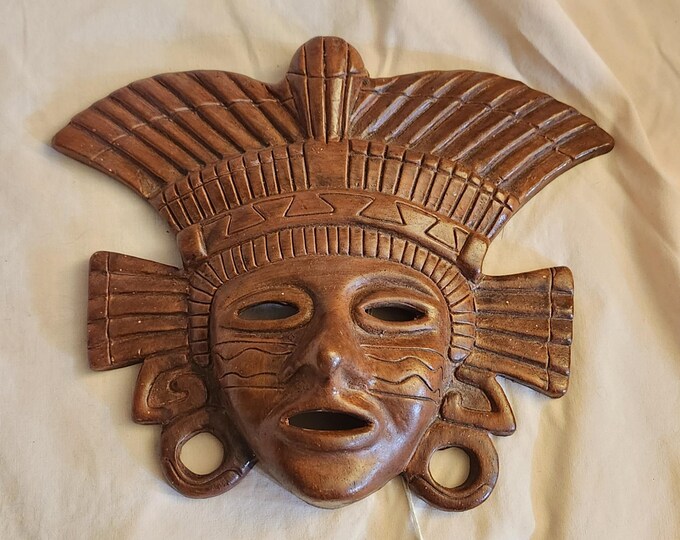 2004 Hand Made Ceramic, Tulum Aztec Mask, Wall Hanging, Quintana Roo ...