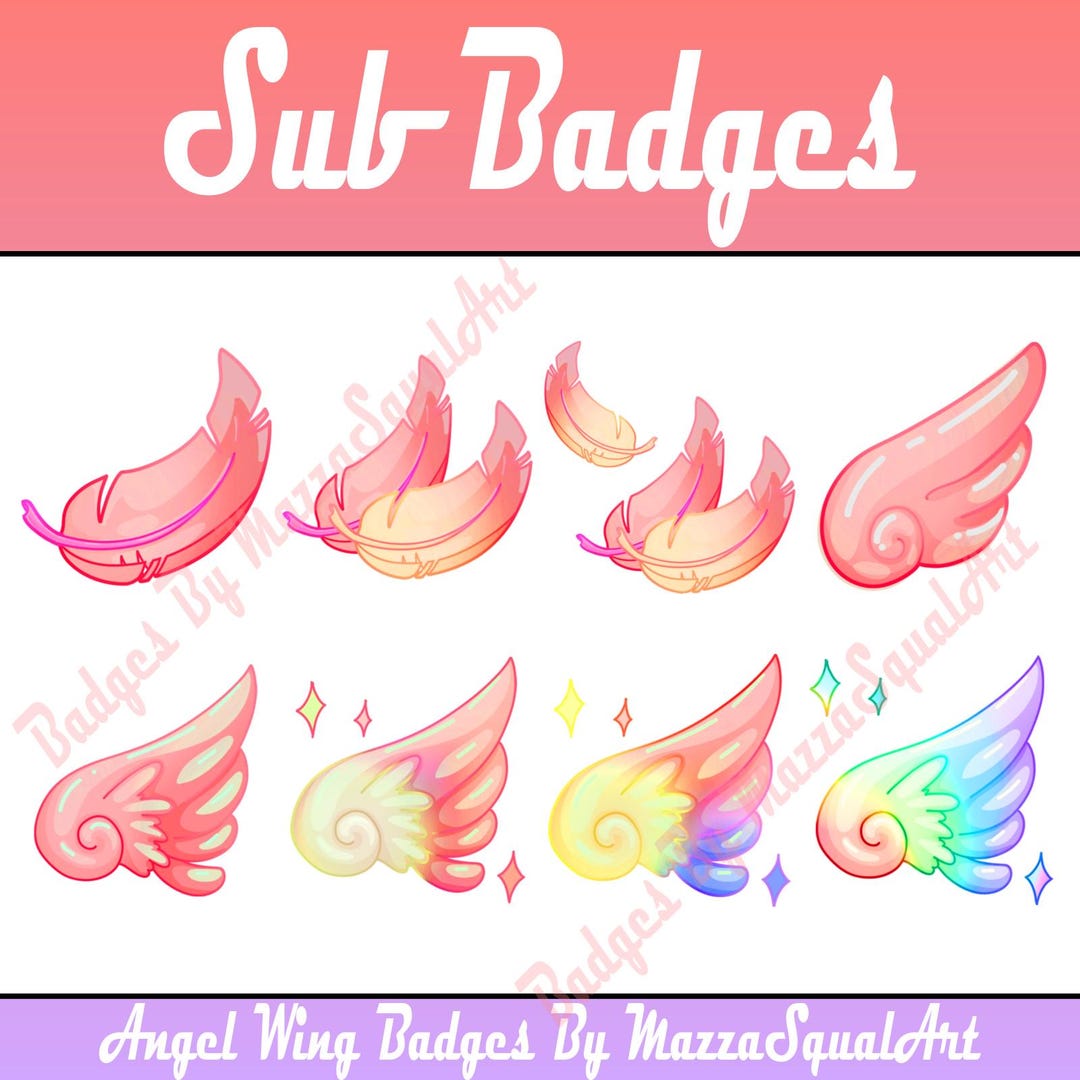 Kawaii Pastel Red Angle Wings Twitch Sub Badges, Feather Channel Point ...