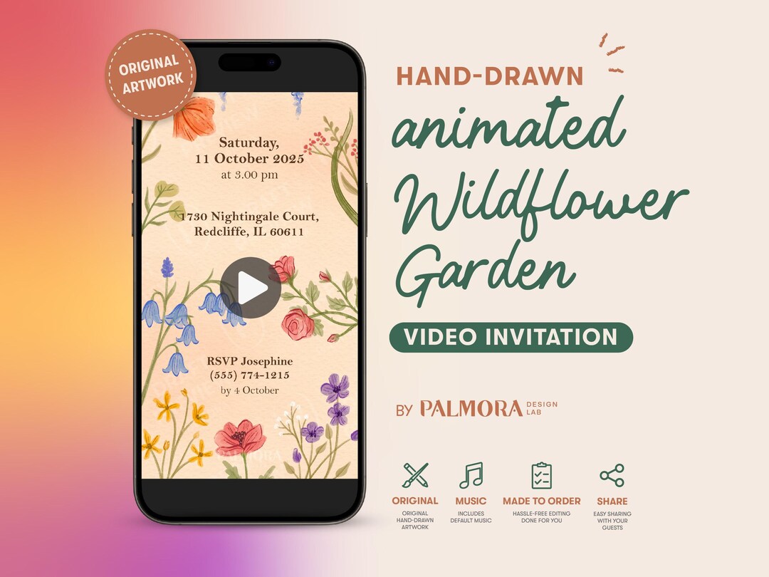 Hand-drawn Animated Watercolor Floral Birthday Invitation, Wildflower ...