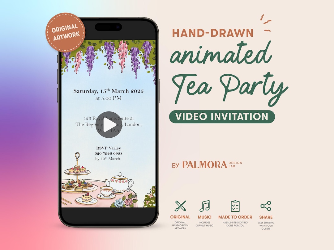 Hand-drawn Animated Tea Party Birthday Invitation, Bridgerton-inspired ...