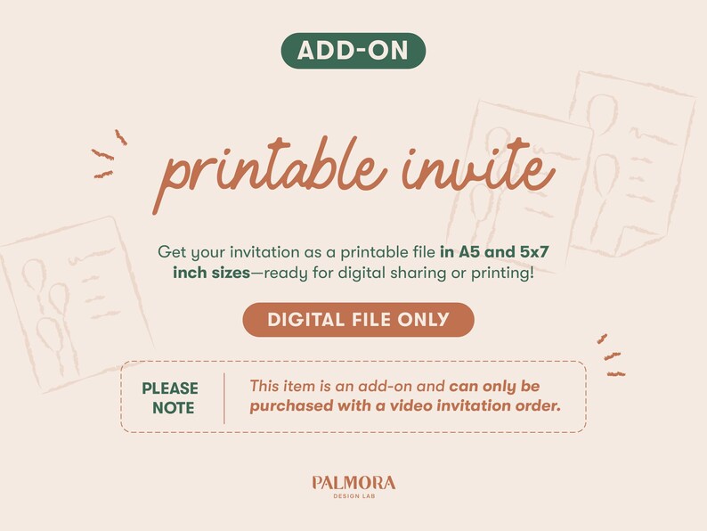 Add-on: Printable Invite, Digital Invitation Printables, Hand-drawn ...