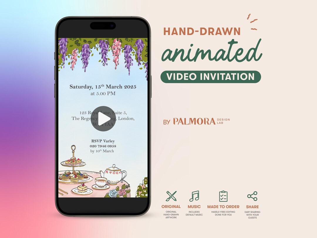 Hand-drawn Animated Tea Party Birthday Invitation, Regency-inspired ...