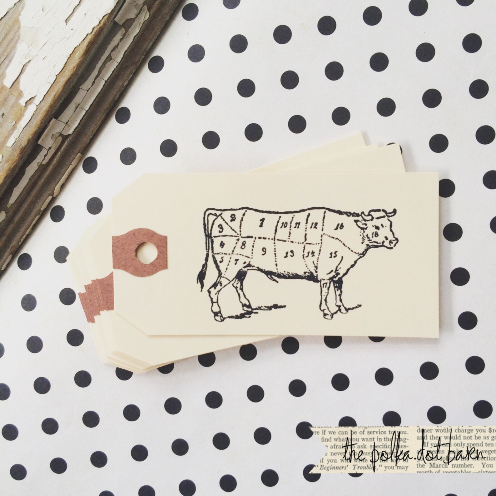 Cow Tag 10 cow butcher cut manila mini gift tag Hand | Etsy