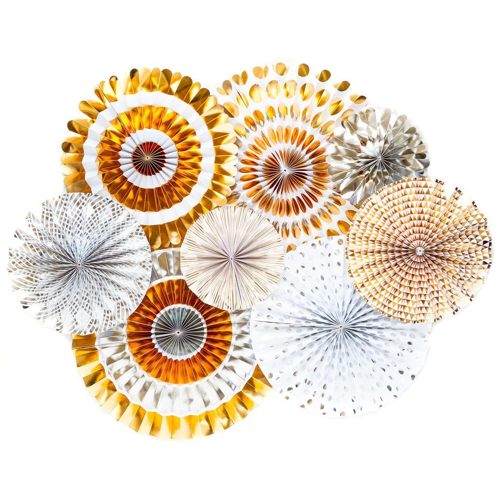 Metallic Party Fans - Gold Wedding Decor - Gold and Silver - Paper ...