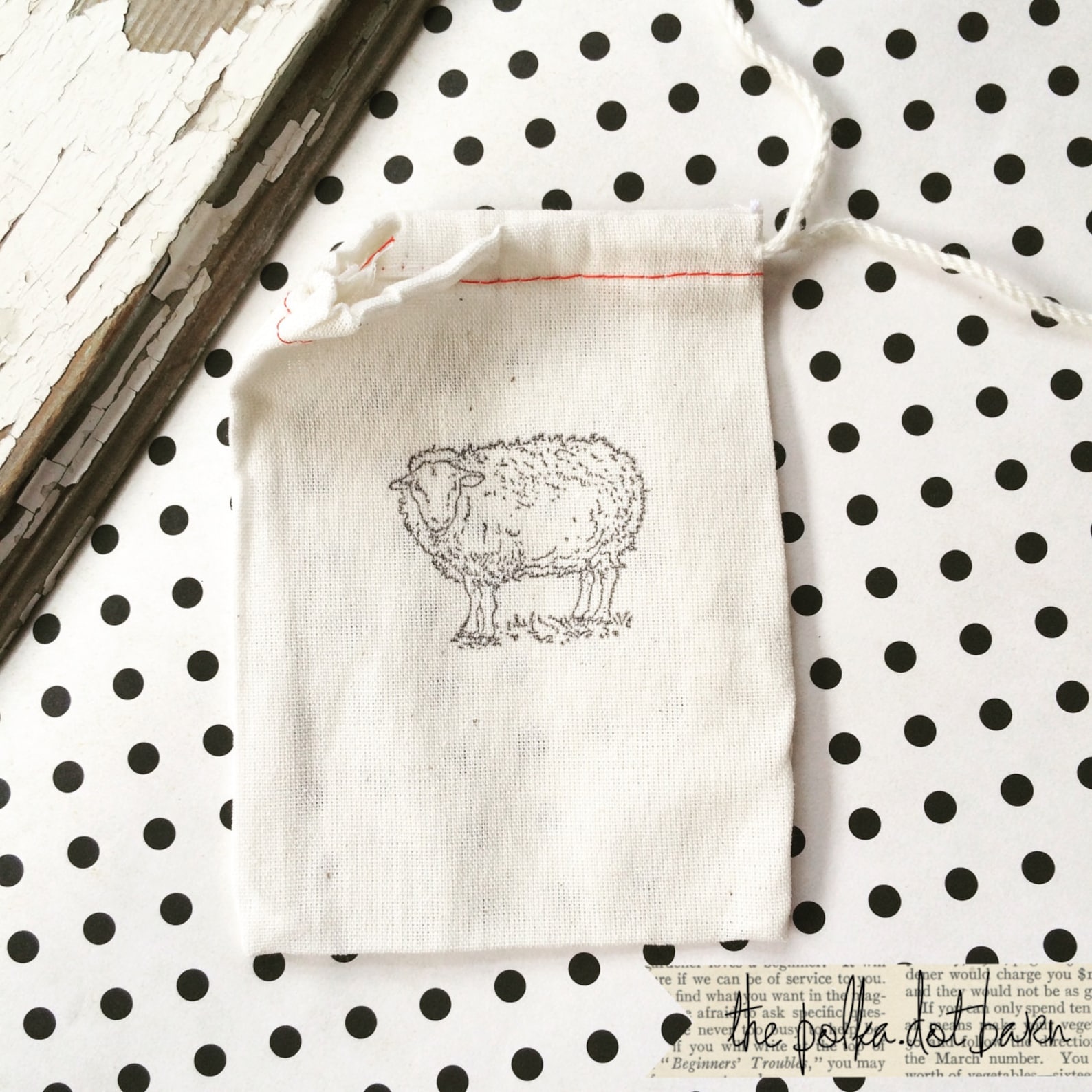 Sheep Gift Bags - 10 Hand Stamped Sheep Cotton Bags, 5x7 Cloth Party ...