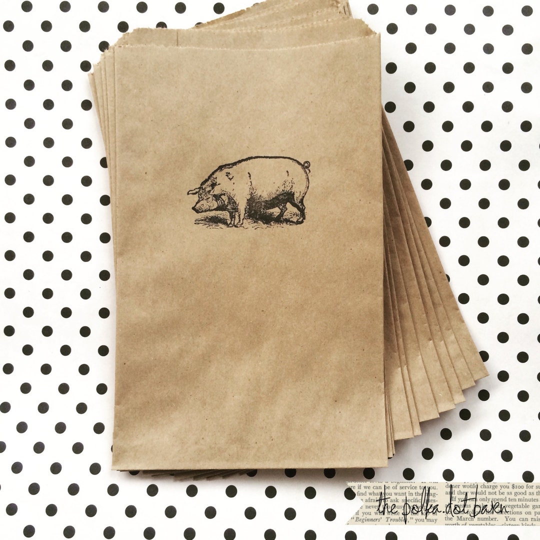 10 Pig Kraft Bags, 5x7 Party Bags, Farmhouse Pig - Pig Party Bag ...
