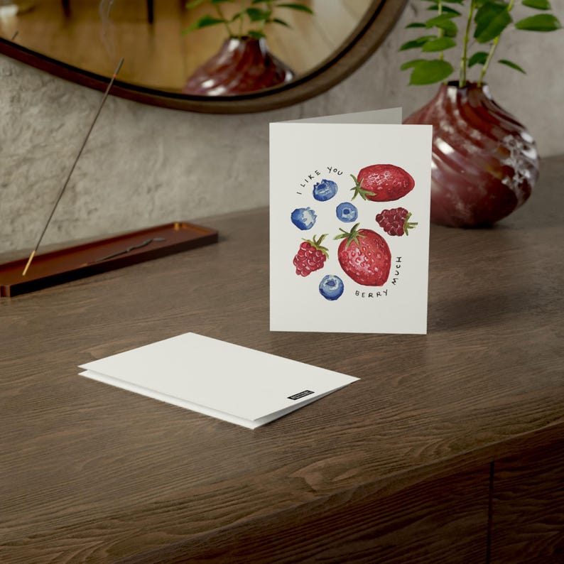 Fruit-themed Greeting Cards - I Like You Berry Much - Perfect for All ...