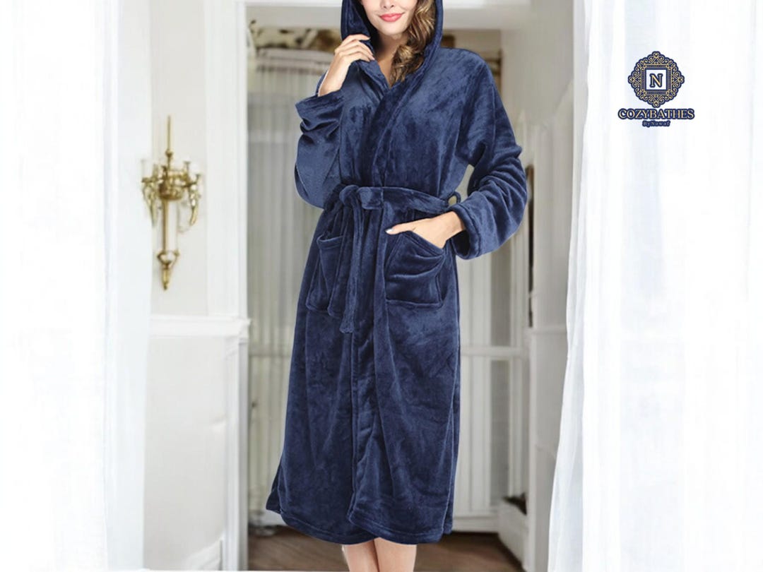 Hooded Bathrobe for Women Full-length Dressing Gown Cozy Sleepwear Fun ...