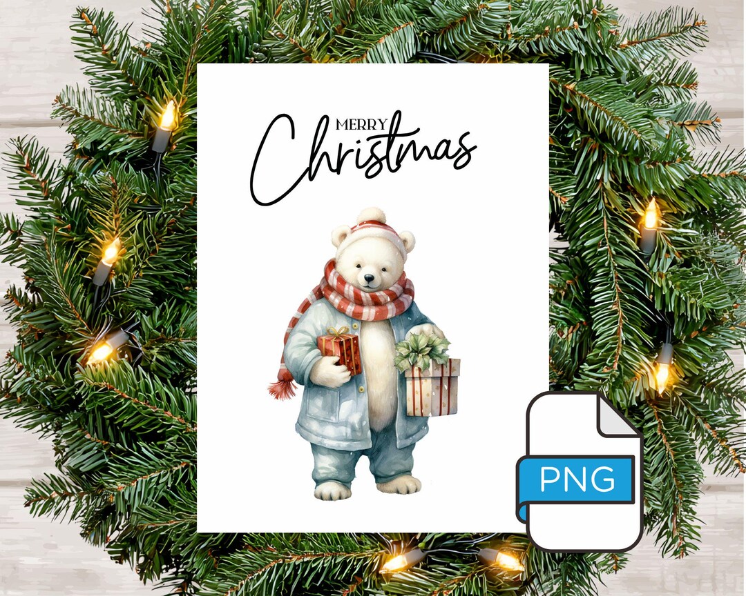 Christmas Card Polar Bears Instant Download, Digital Christmas Card ...