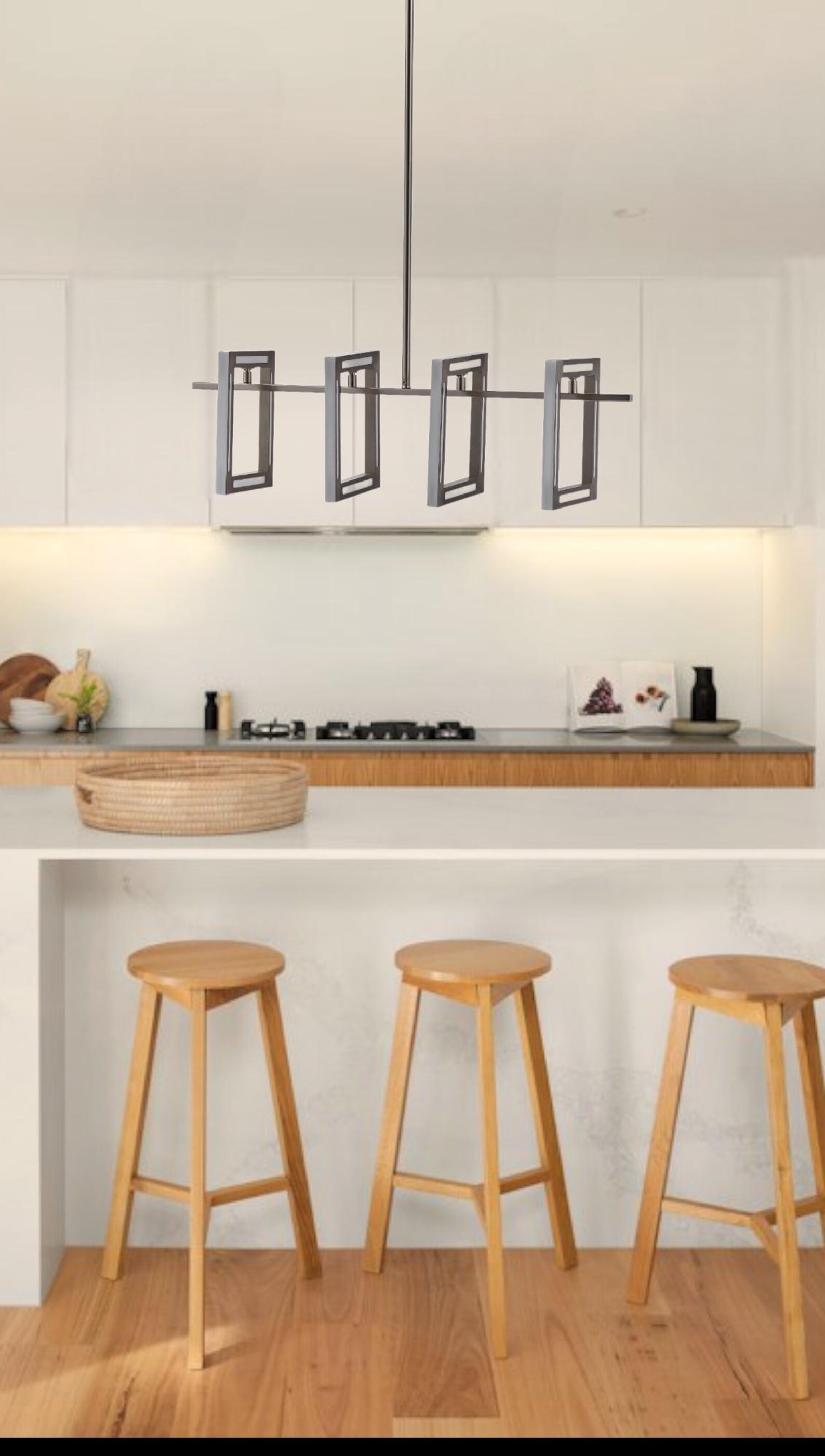 LED Pendant Light 4 Rectangle Rings Chandelier Dimmable Satin Nickel - Etsy