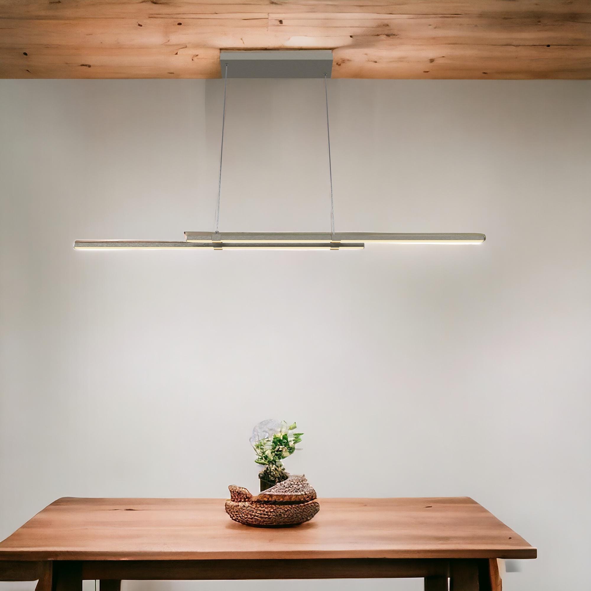 55inch Linear Pendant 2-light Modern Integrated LED Satin Nickel for ...