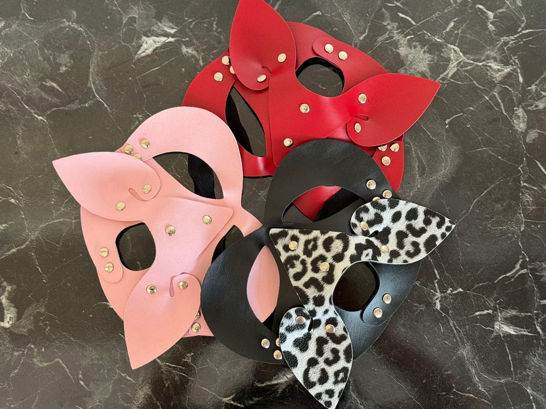 Sexy Women's Leather Cat Mask, Halloween Kitty Mask, Harness Costume ...