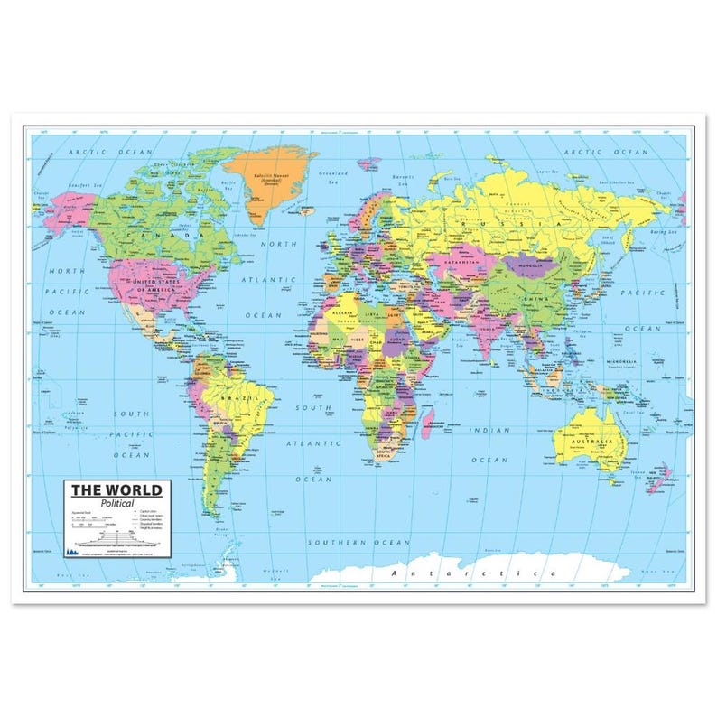 Modified Gall World Projection Map (political-simple) - Etsy