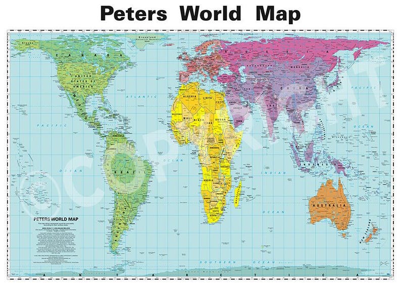 Peters Equal Area World Map (political) - Etsy