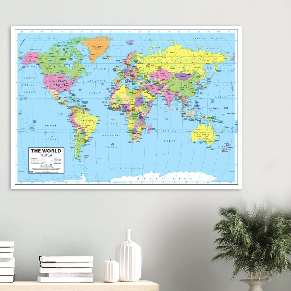 Modified Gall World Projection Map (political-simple) - Etsy