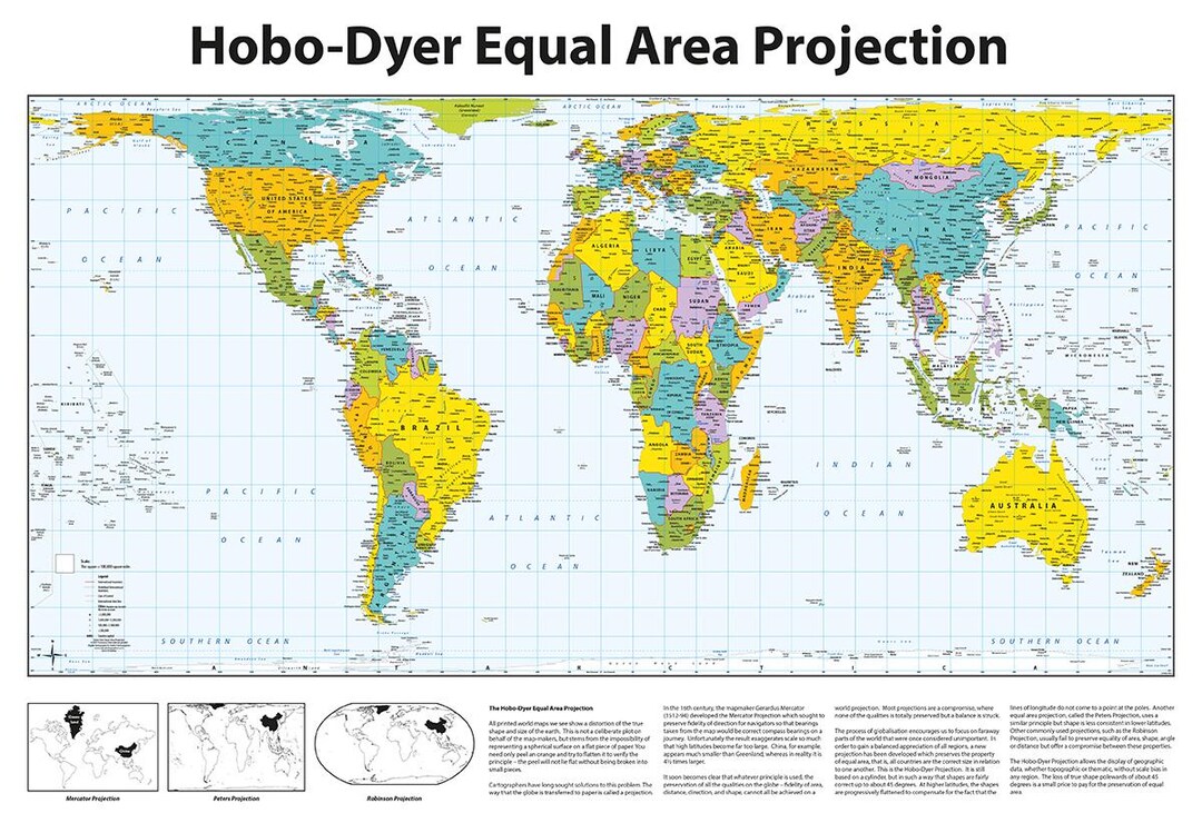 Hobo-dyer Equal Area Projection Map 2025 - Etsy