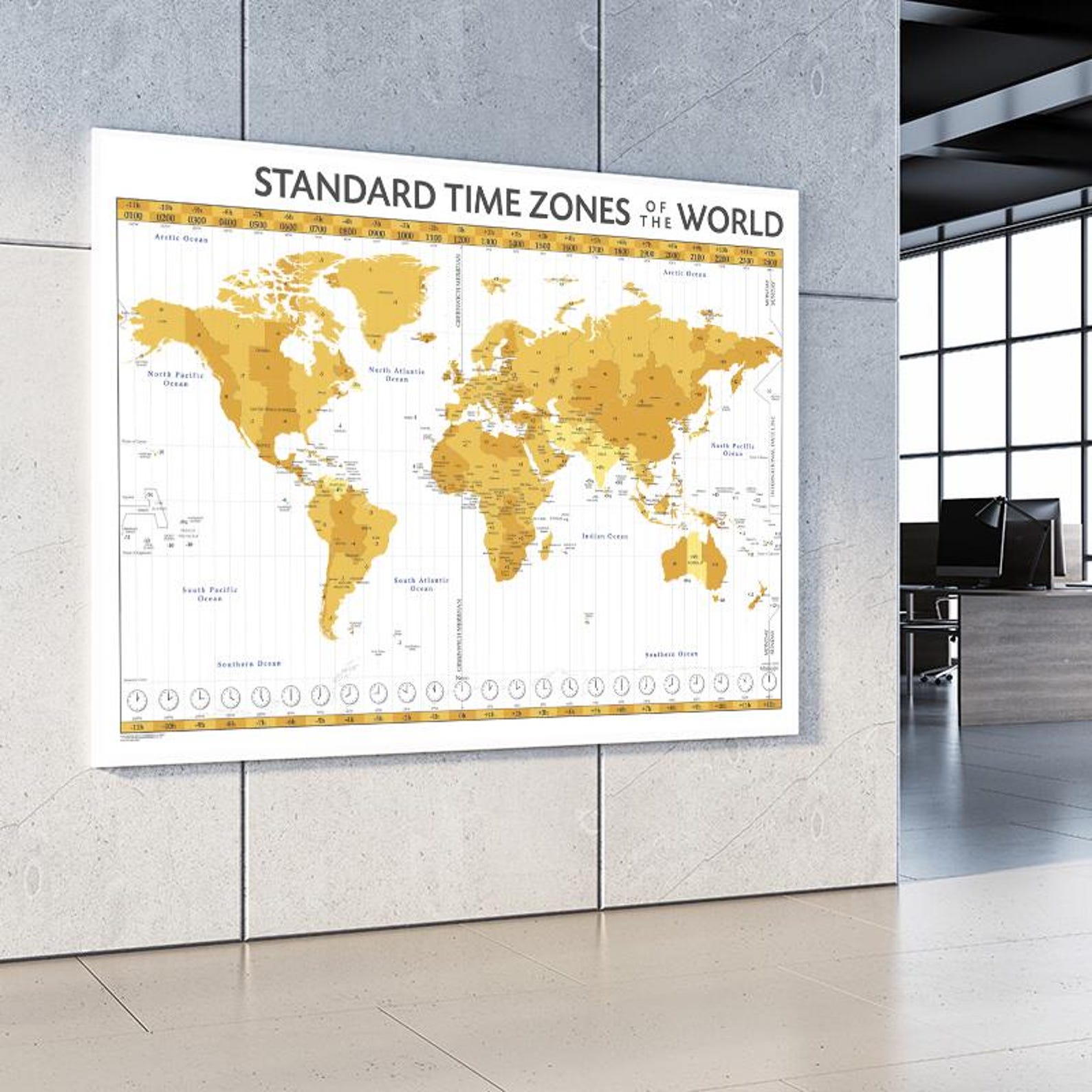 Standard Time Zones Map of the World - Etsy