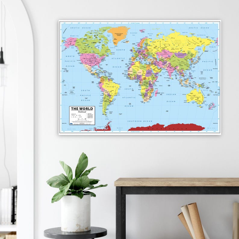 Modified Gall World Projection Map (political-simple) - Etsy