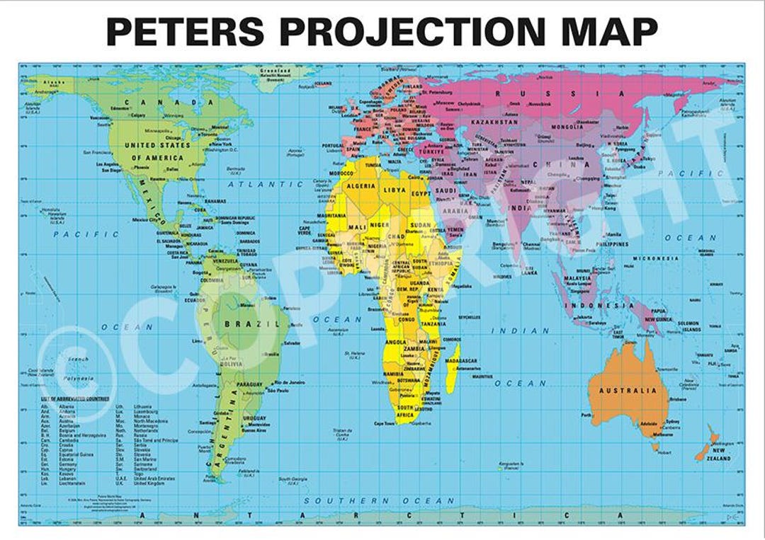 Peters Projection Map (political) (simple) - Etsy UK