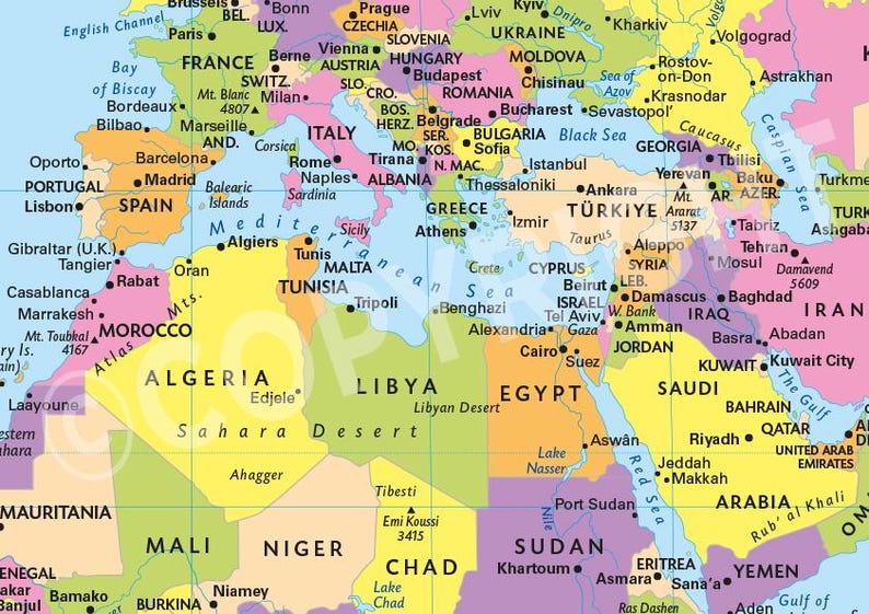 Modified Gall World Projection Map (political-simple) - Etsy