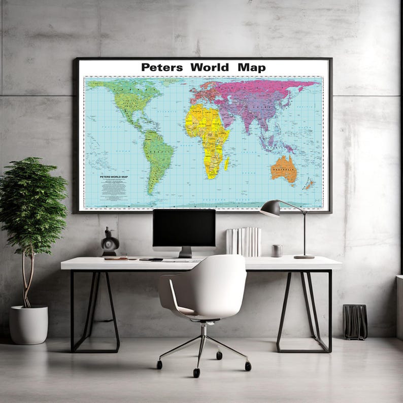 Peters Equal Area World Map (political) - Etsy